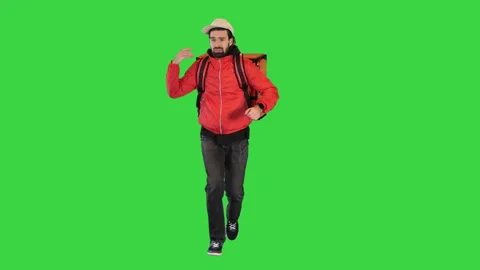 Delivery man running with thermo backpac... | Stock Video | Pond5