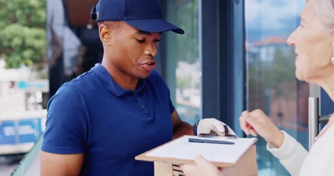 Delivery, package and black man with a w... | Stock Video | Pond5
