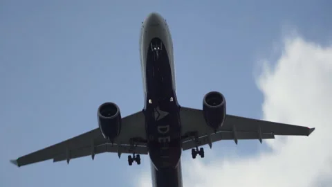 A Delta Airlines jet passes overhead on ... | Stock Video | Pond5