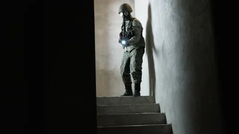 Delta Force ranger wearing gas mask tact... | Stock Video | Pond5