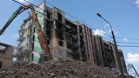 Demolition of a high-rise building. The ... | Stock Video | Pond5