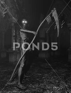 Demon of death in front of a gate - Spooky night background: Royalty ...