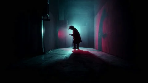 Demon with horns conjuring in corridor. ... | Stock Video | Pond5