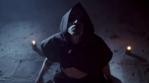 Demonic Monk in a Satanic Ritual with ca... | Stock Video | Pond5