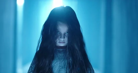 Demonic psycho child in cursed house. Li... | Stock Video | Pond5