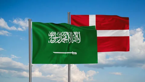 Denmark flag and Saudi Arabia flag wavin... | Stock Video | Pond5