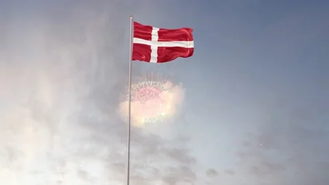 Denmark Flag With Fireworks Background | Stock Video | Pond5