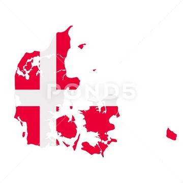 Denmark flag map. Country outline with national flag Illustration #129369588