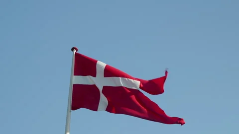 Denmark flag waving against blue sky. 4K... | Stock Video | Pond5