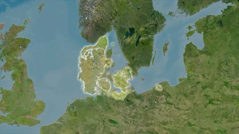 Denmark map - extract. Glow. Satellite. ... | Stock Video | Pond5
