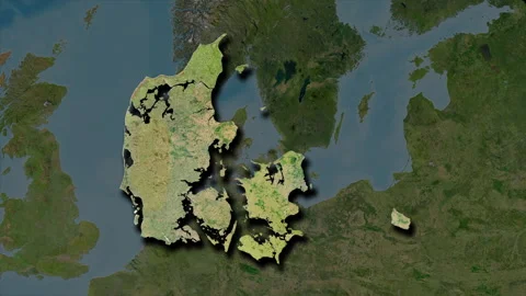 Denmark map - extract. Shadow. Satellite... | Stock Video | Pond5