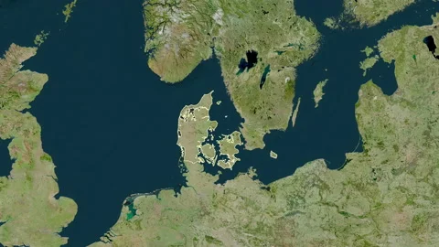 Denmark map - glide. Border. Satellite. | Stock Video | Pond5