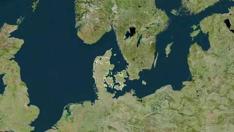 Denmark map - glide. Border. Satellite. | Stock Video | Pond5