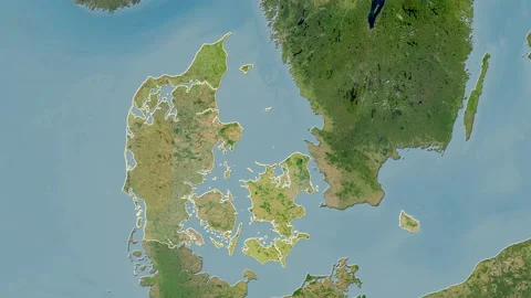 Denmark map - zoom. Regions. Satellite. | Stock Video | Pond5