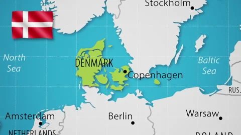 Denmark on the World Map with Animated N... | Stock Video | Pond5