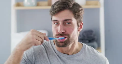 Dental, face and man brushing teeth with... | Stock Video | Pond5
