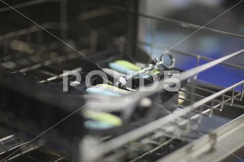 Dental instrument on the autoclave grate after sterilization in the ...