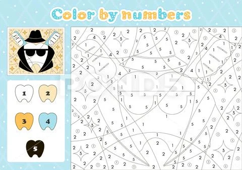 Dental themed coloring page by number for kids with cute tooth ...