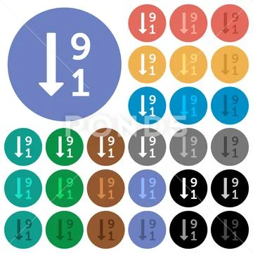 Descending numbered list round flat multi colored icons Illustration #151144924