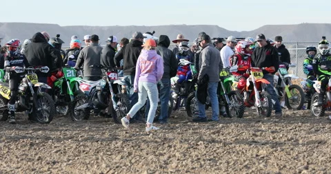 Desert motorcycle race starting line get... | Stock Video | Pond5
