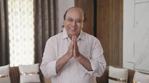 Desi Indian old uncle doing Namaste and ... | Stock Video | Pond5