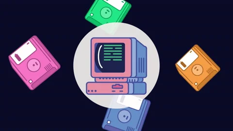 desktop and floppy disks animation | Stock Video | Pond5