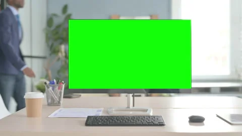 Desktop Computer with Green Screen on De... | Stock Video | Pond5