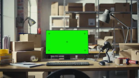 Desktop Computer with Green Screen in Wa... | Stock Video | Pond5