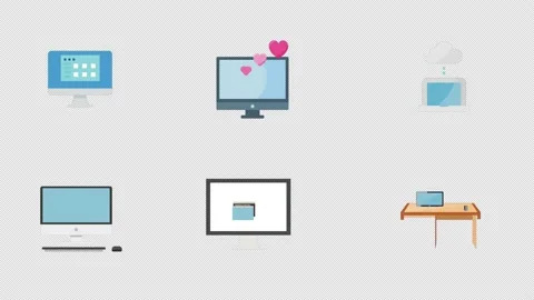 Desktop computer Icons Set animation tra... | Stock Video | Pond5