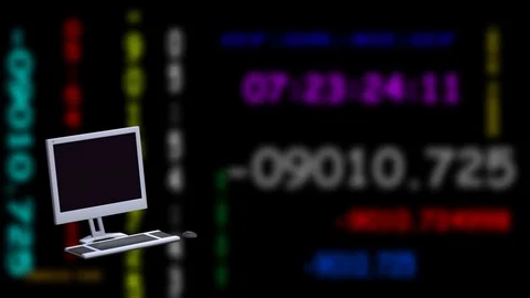 Desktop computer on random numbers backg... | Stock Video | Pond5