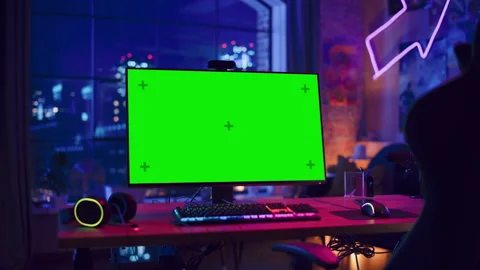 Desktop Gamer Computer with Green Screen | Stock Video | Pond5