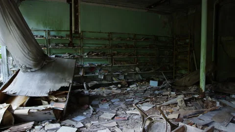 Destroyed and abandoned library with ant... | Stock Video | Pond5