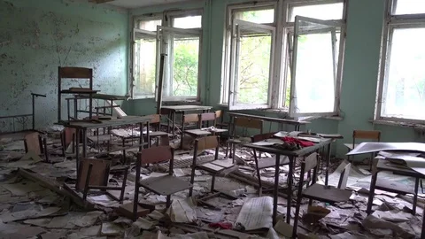 Destroyed classroom in the old Pripyat s... | Stock Video | Pond5