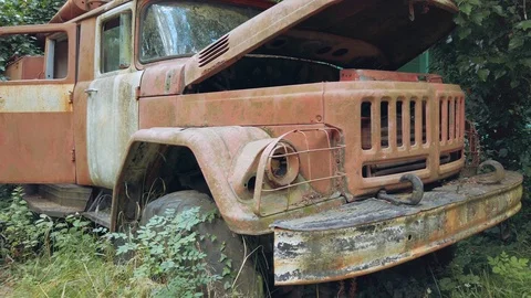 The destroyed old fire truck from the So... | Stock Video | Pond5