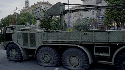 Destroyed russian military BM-27 transpo... | Stock Video | Pond5