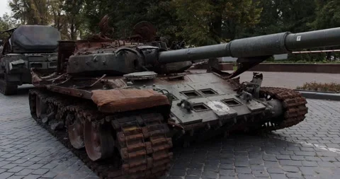 destroyed rusty Russian T72 tank in the ... | Stock Video | Pond5