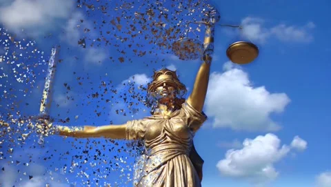 Destruction of Lady Justice looping back... | Stock Video | Pond5