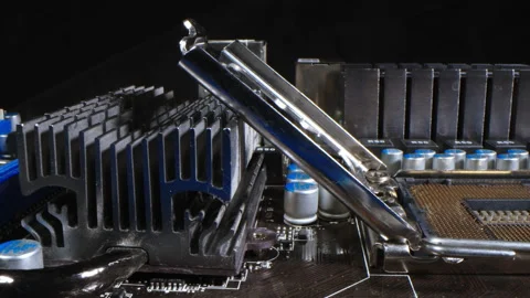 Detail of a CPU processor above its sock... | Stock Video | Pond5