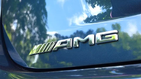 A detail of Mercedes AMG car logo, rear ... | Stock Video | Pond5