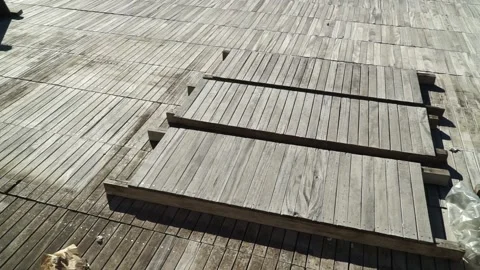 Detail of a wooden slat flooring, disass... | Stock Video | Pond5