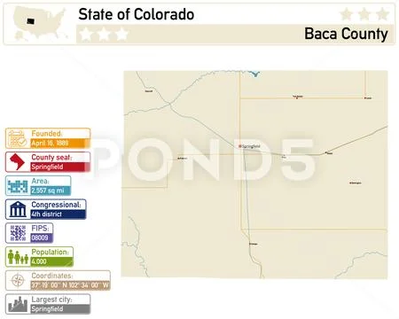 Detailed infographic and map of Baca County in Colorado USA.: Royalty ...