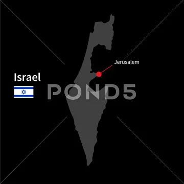 Detailed map of Israel and capital city Jerusalem with flag on black ...