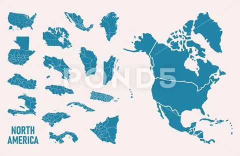 Detailed north america map with regions and border Illustration #301458356