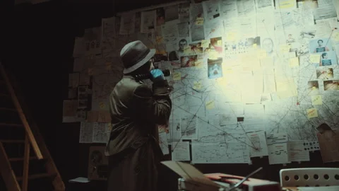 Detective Examining Evidence Board and B... | Stock Video | Pond5