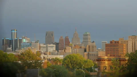 Detroit Skyline Midtown Sunset Day to Ni... | Stock Video | Pond5
