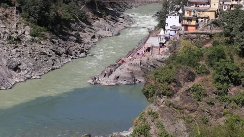Devprayag village and Ganges river water... | Stock Video | Pond5