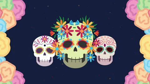 dia de los muertos animation with heads ... | Stock Video | Pond5