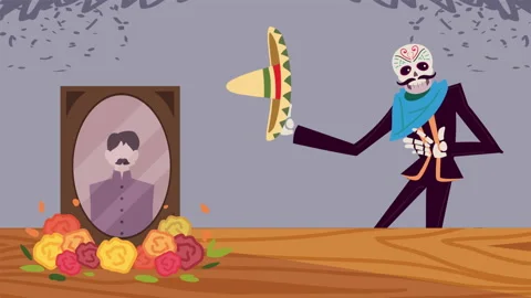 dia de los muertos animation with skelet... | Stock Video | Pond5