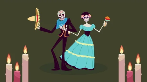 dia de los muertos animation with skelet... | Stock Video | Pond5