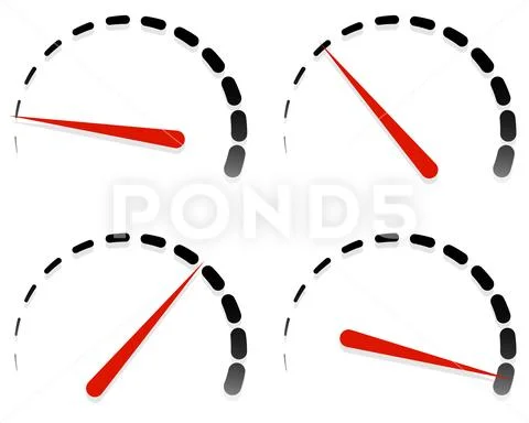 Dial, meter templates with red need and units set at 4 stages, levels ...